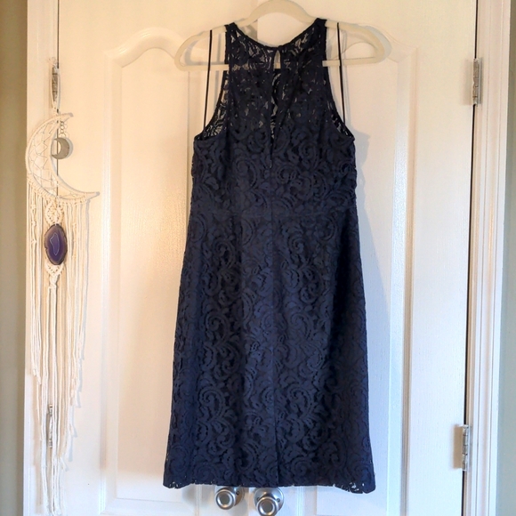 J. Crew | Dresses | J Crew Tinsley Leavers Lace Navy Blue Yoke ...